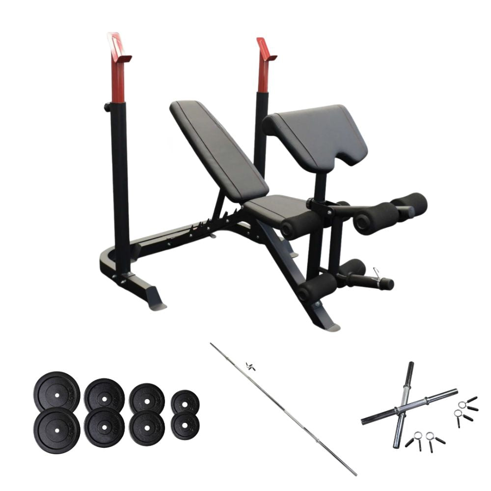 Home Gym Bench Press with 110kg Barbell & Adjustable Dumbbells | Home ...